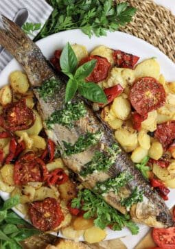 Oven Baked Grey Mullet (with Vegetables)