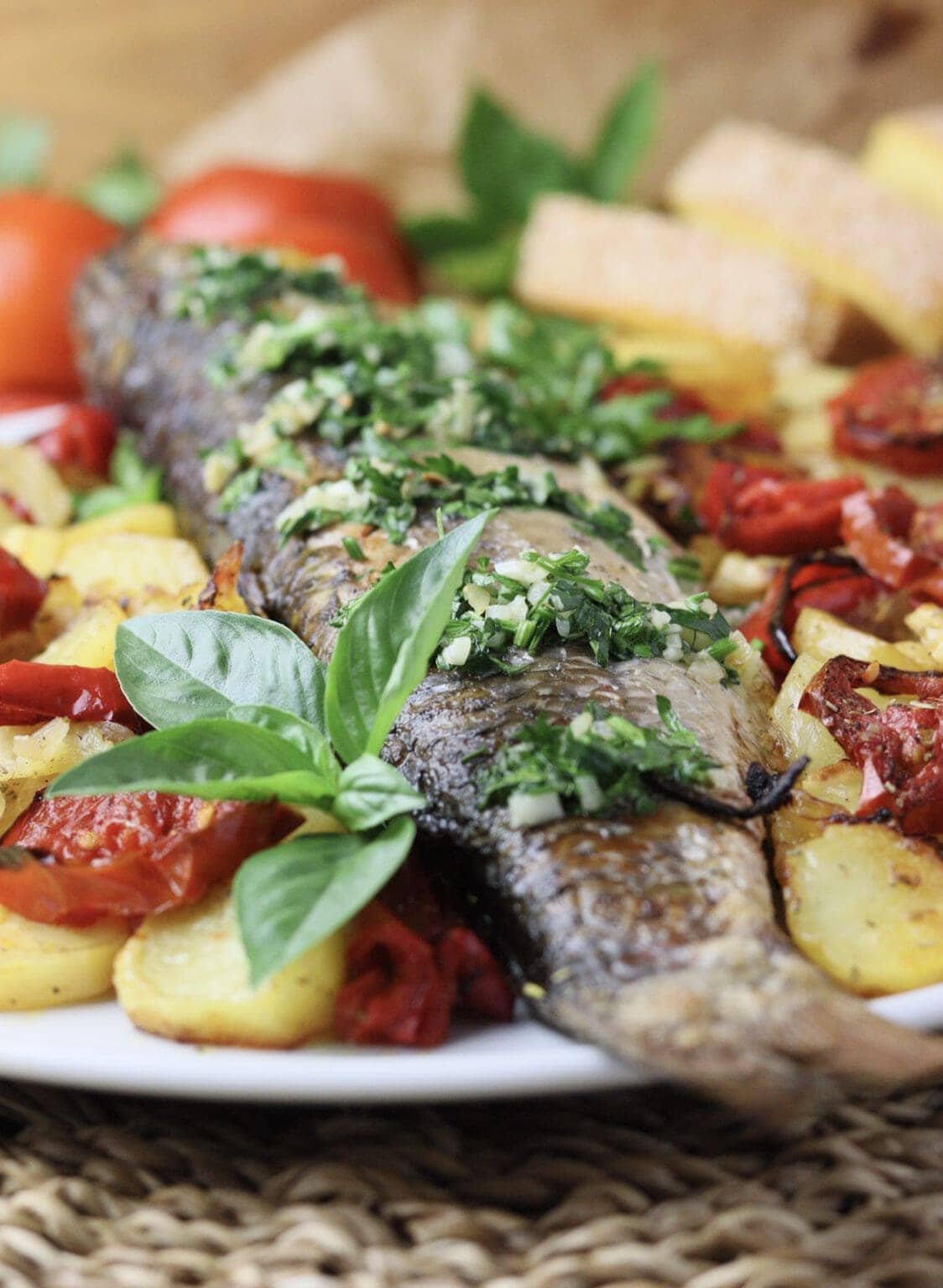 Oven Baked Grey Mullet (with Vegetables)