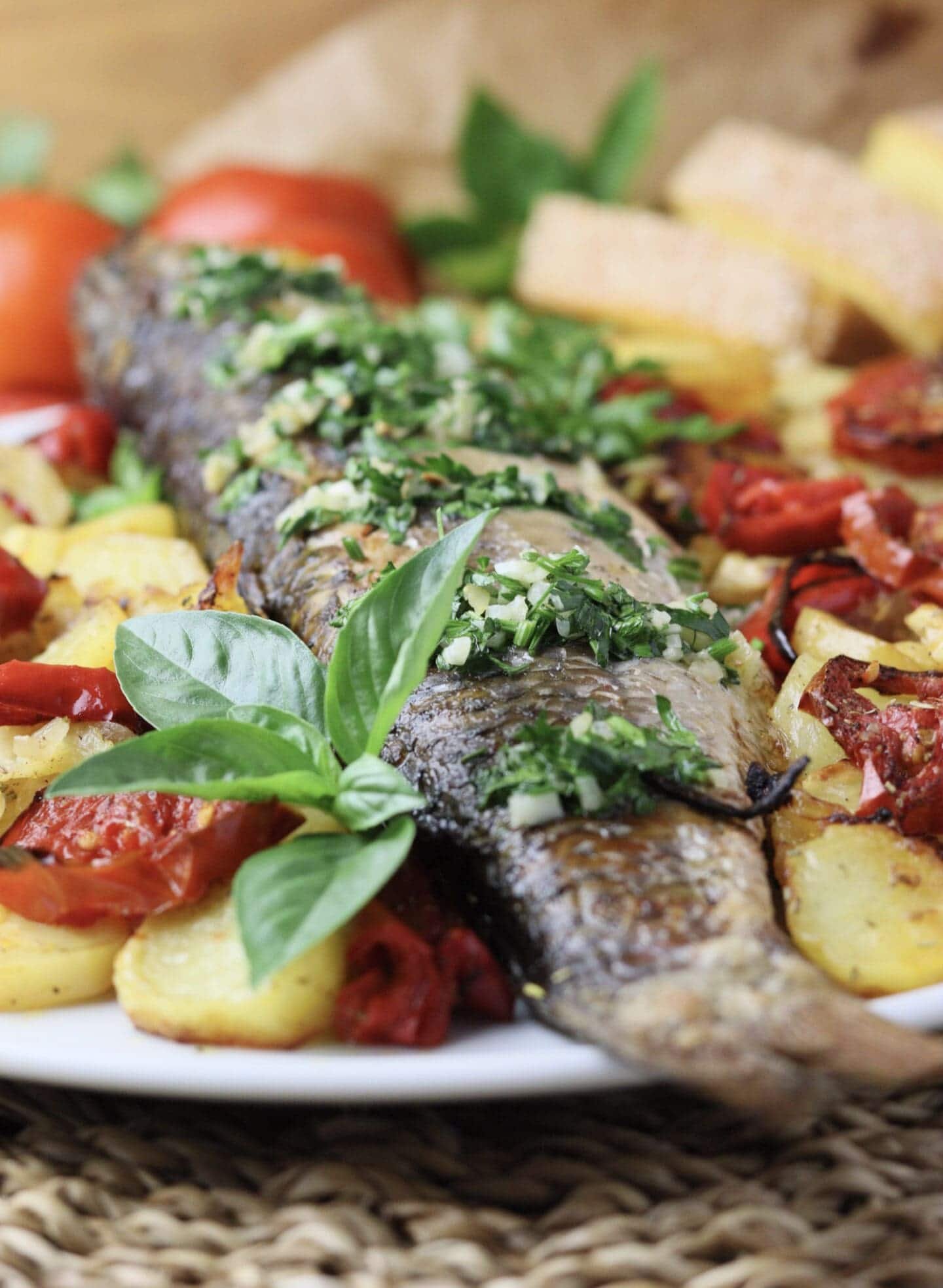 Oven Baked Grey Mullet (with Vegetables)