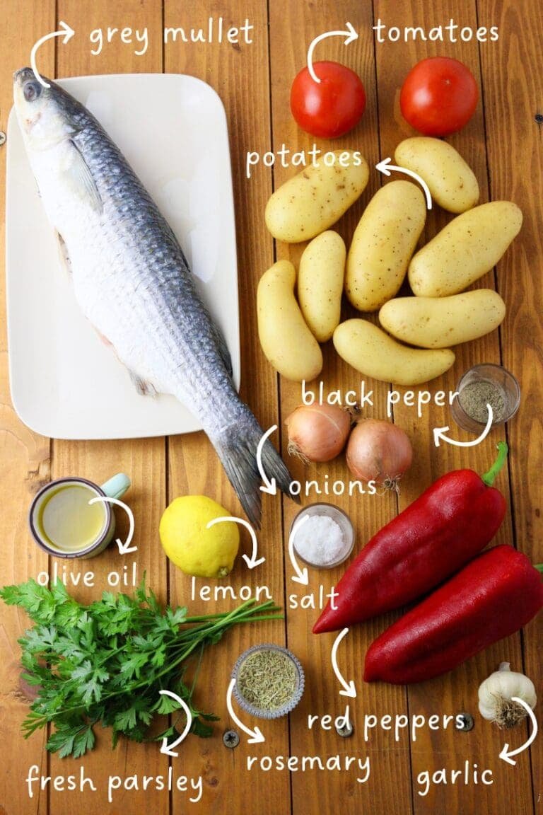 Oven Baked Grey Mullet (with Vegetables)